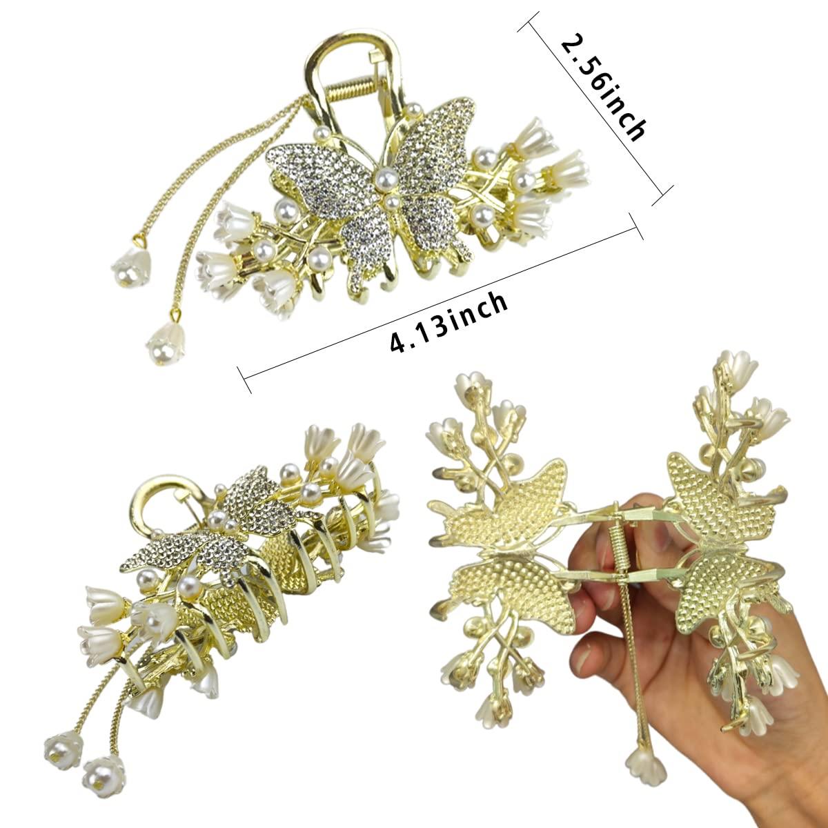 Golden Butterfly Flower Hair Clips with Tassels - Hair Accessories for ...