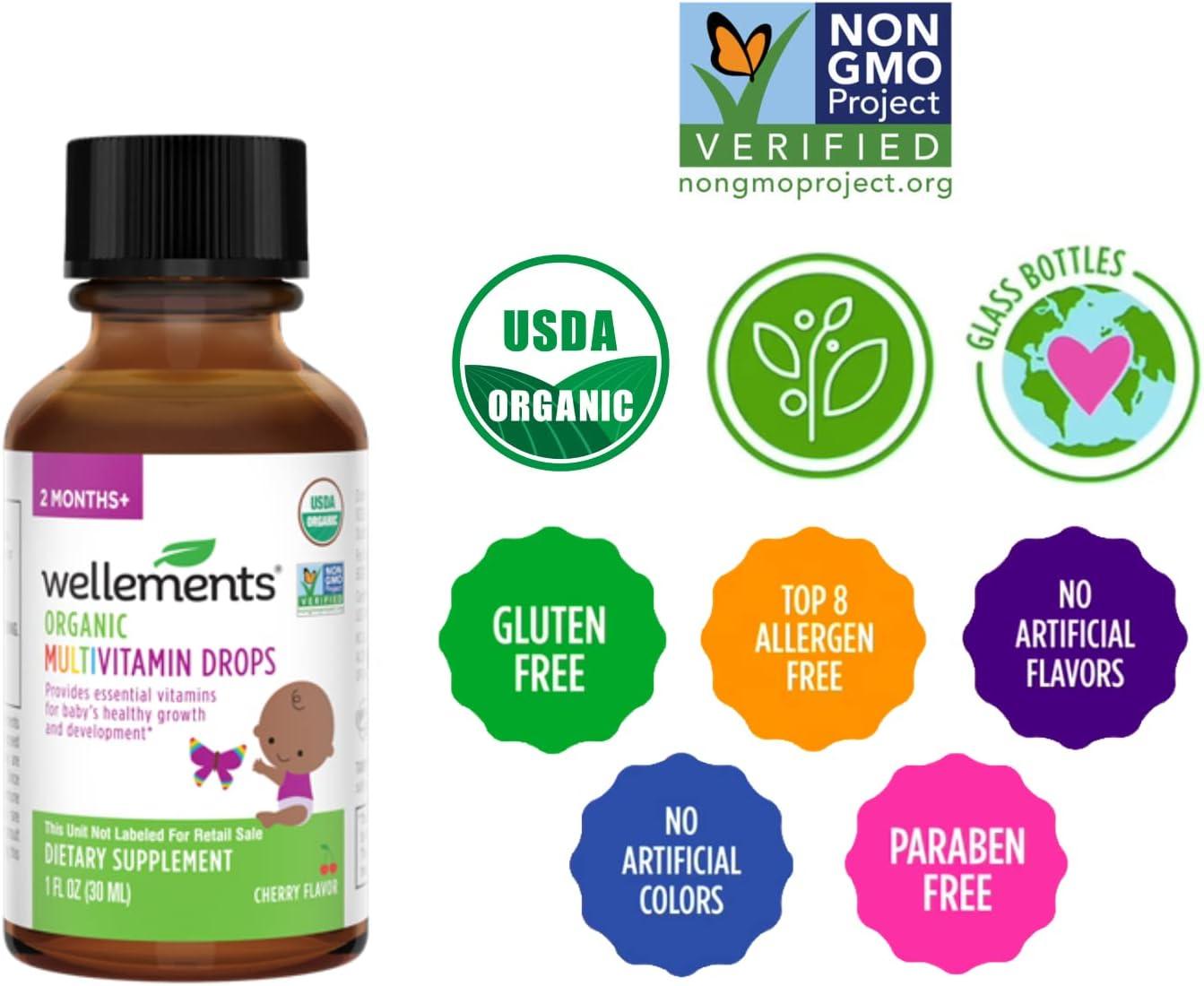 Organic Baby Multivitamin Drops | USDA Certified, Cherry Flavor | 1 Fl ...