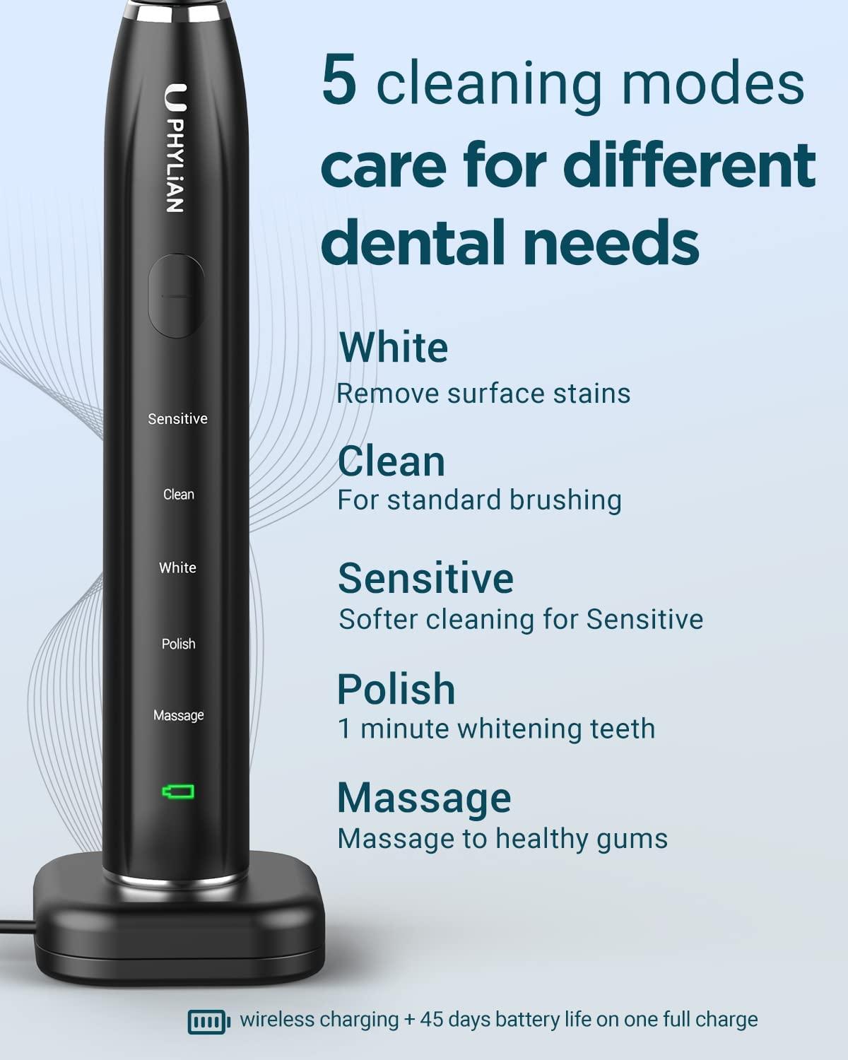 PHYLIAN Whitening Electric Toothbrush for Adults - Rechargeable Sonic ...