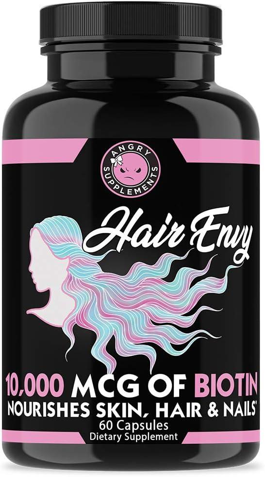 Angry Supplements Hair Envy - 10,000mcg Biotin & Keratin - Hair Growth ...