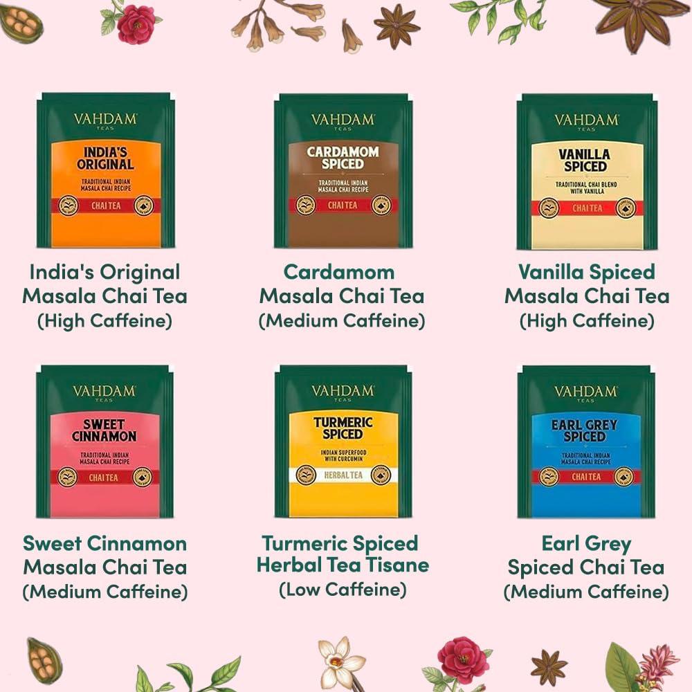 Vahdam Chai Tea Variety Pack | 6 Flavors 60 Pyramid Bags | Indian ...