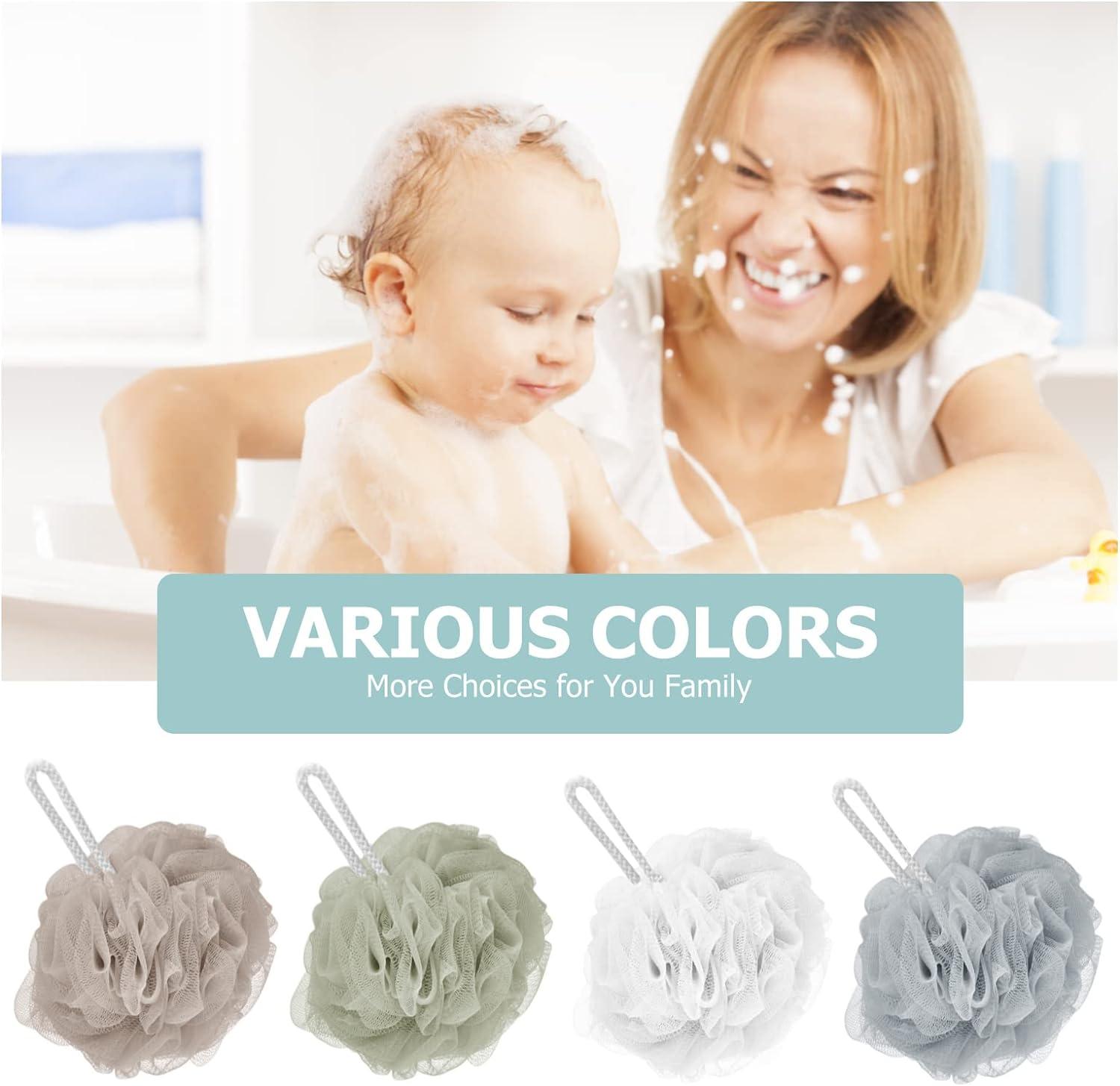 Extra Large Shower Puff Loofah 4 Pcs Bath Sponge Set - Body Scrubber ...