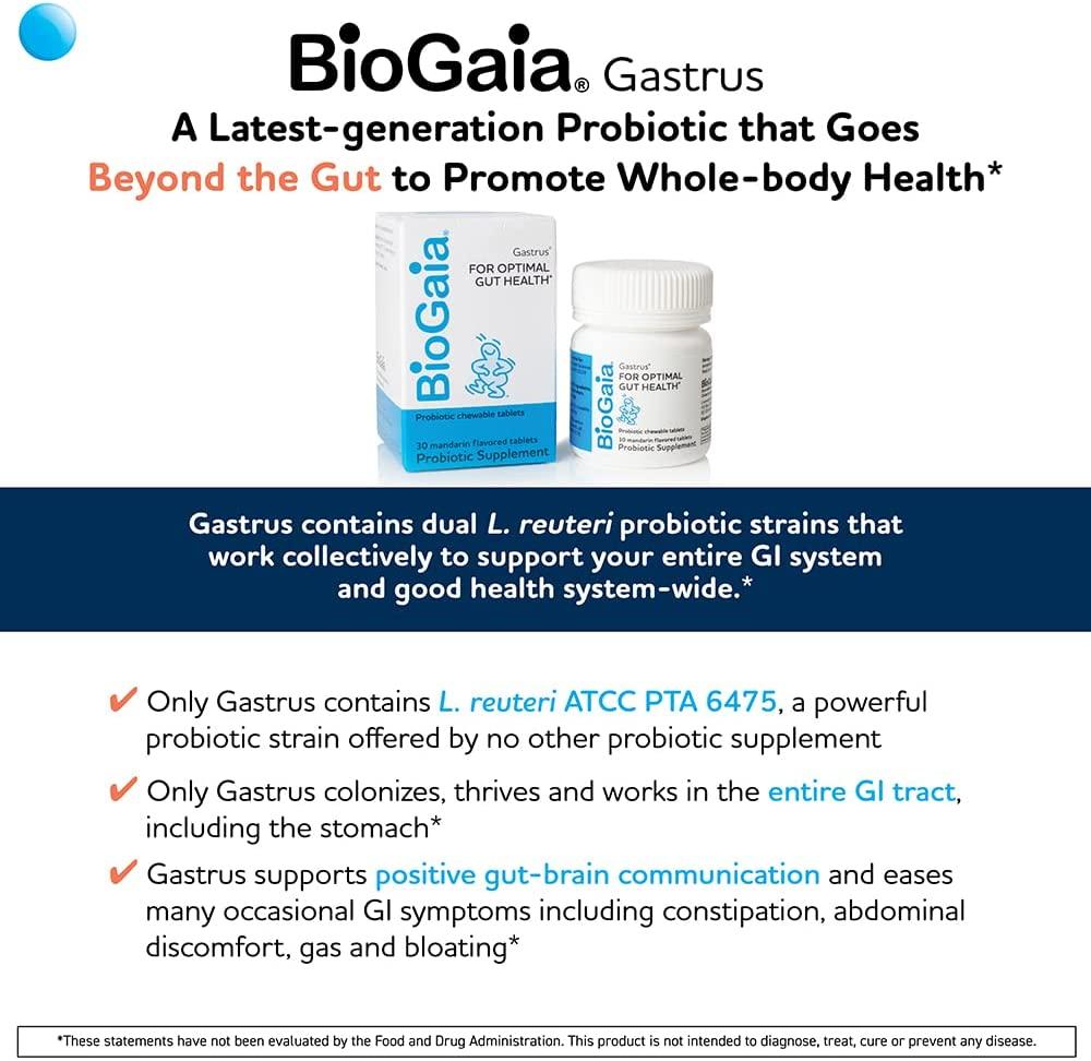 BioGaia Gastrus - Mandarin Flavored 30 Chewable Tablets for GI Health ...