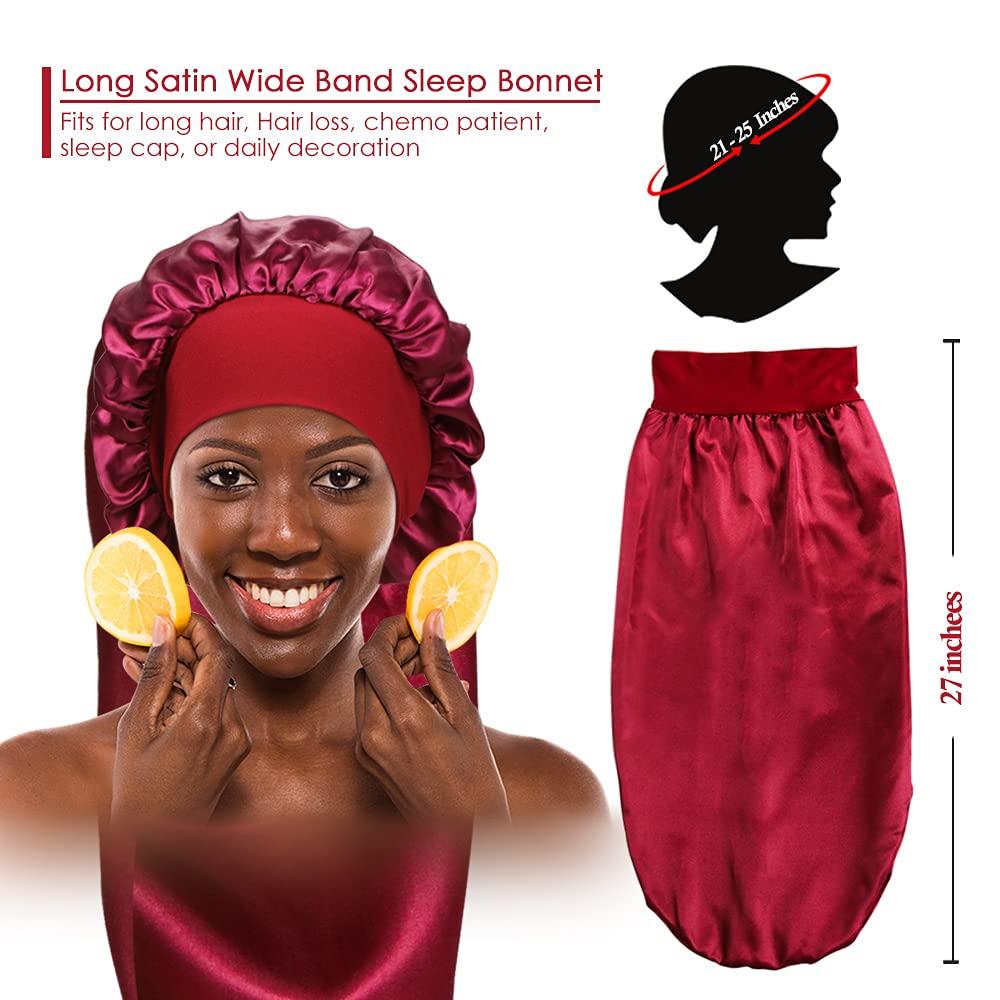 Extra Large Satin Sleep Cap Set for Long Hair & Dreadlocks - 4 Pieces ...