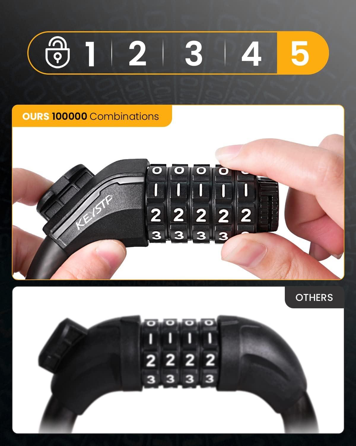 KEYSTP Bike Lock Cable - High Security 5-Digit Combination Anti-Theft ...