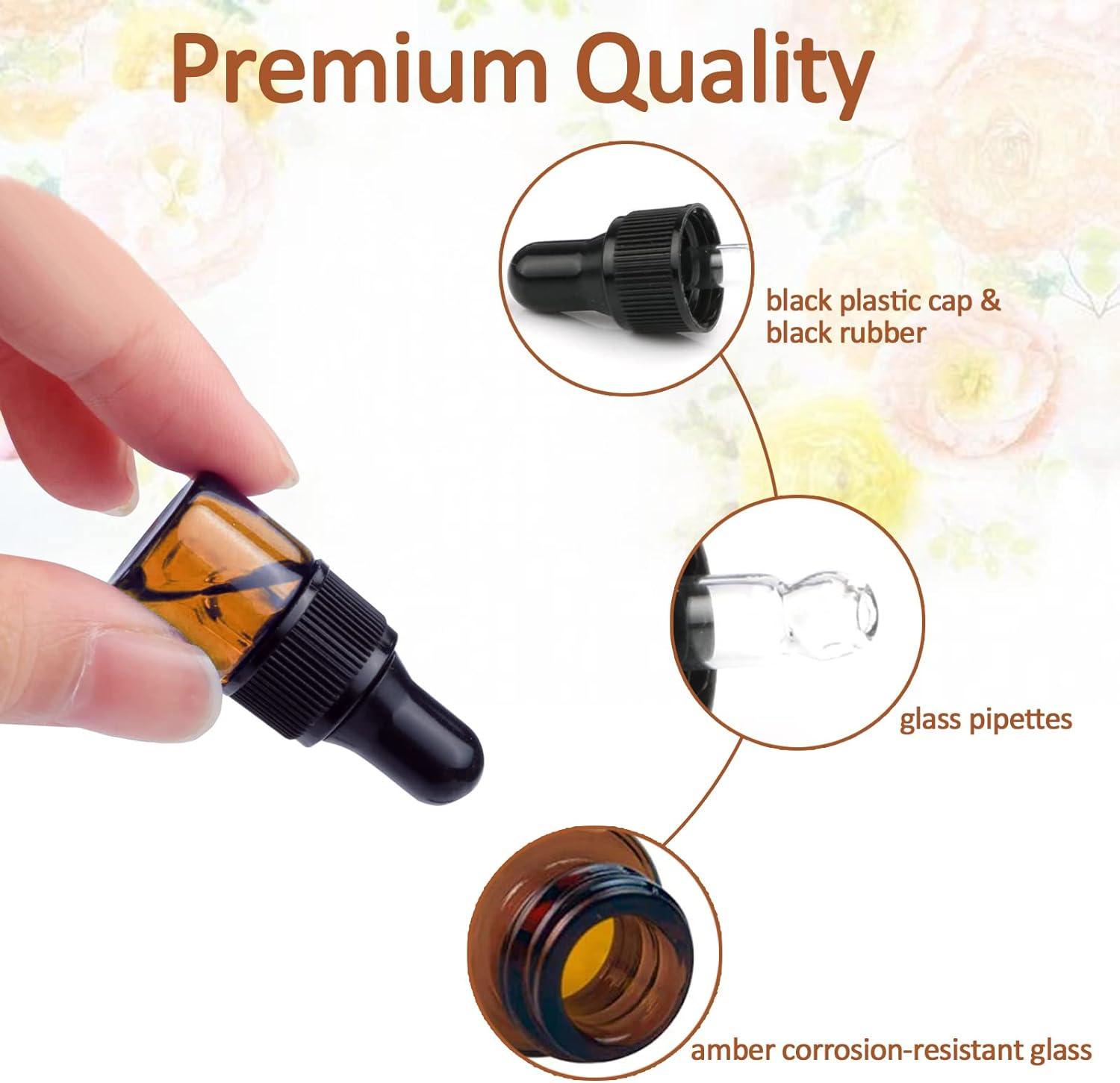 Alledomain 24Pcs 1Ml Amber Glass Sample Dropper Bottles Empty Mini ...