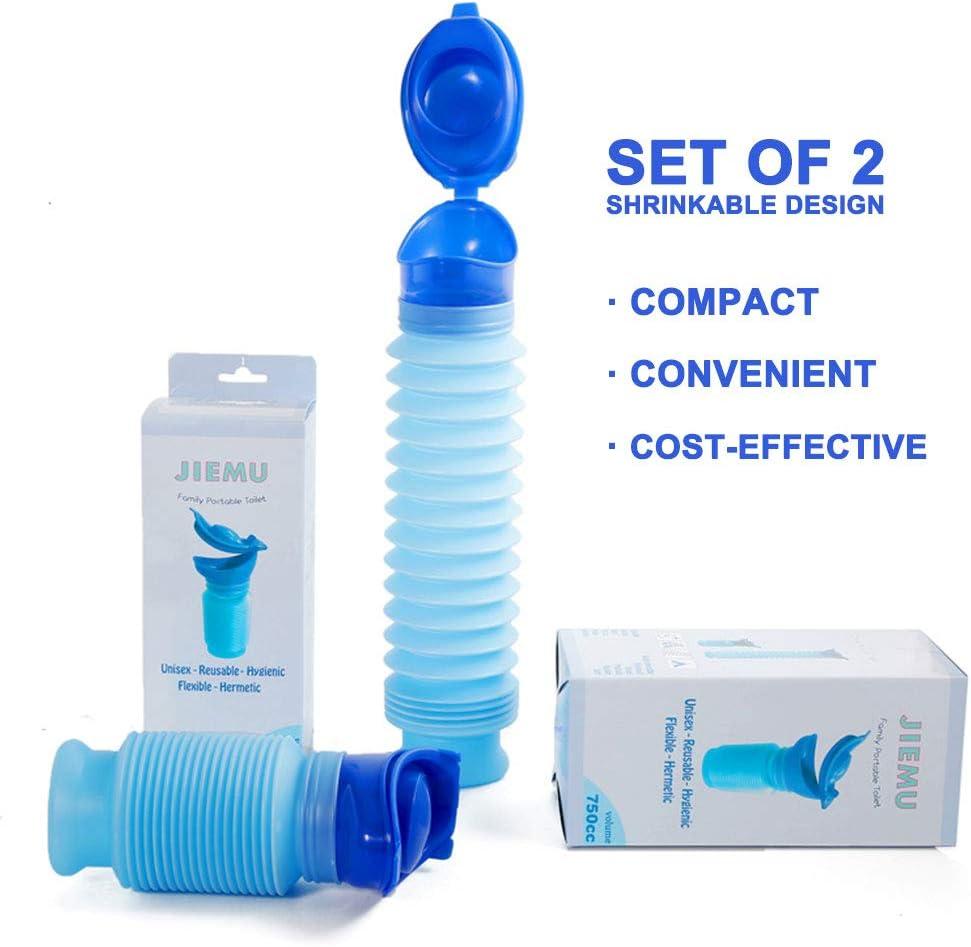 Set of 2 Collapsible Portable Travel Urinals for Men, Women & Kids - Reusable Personal Pee ...
