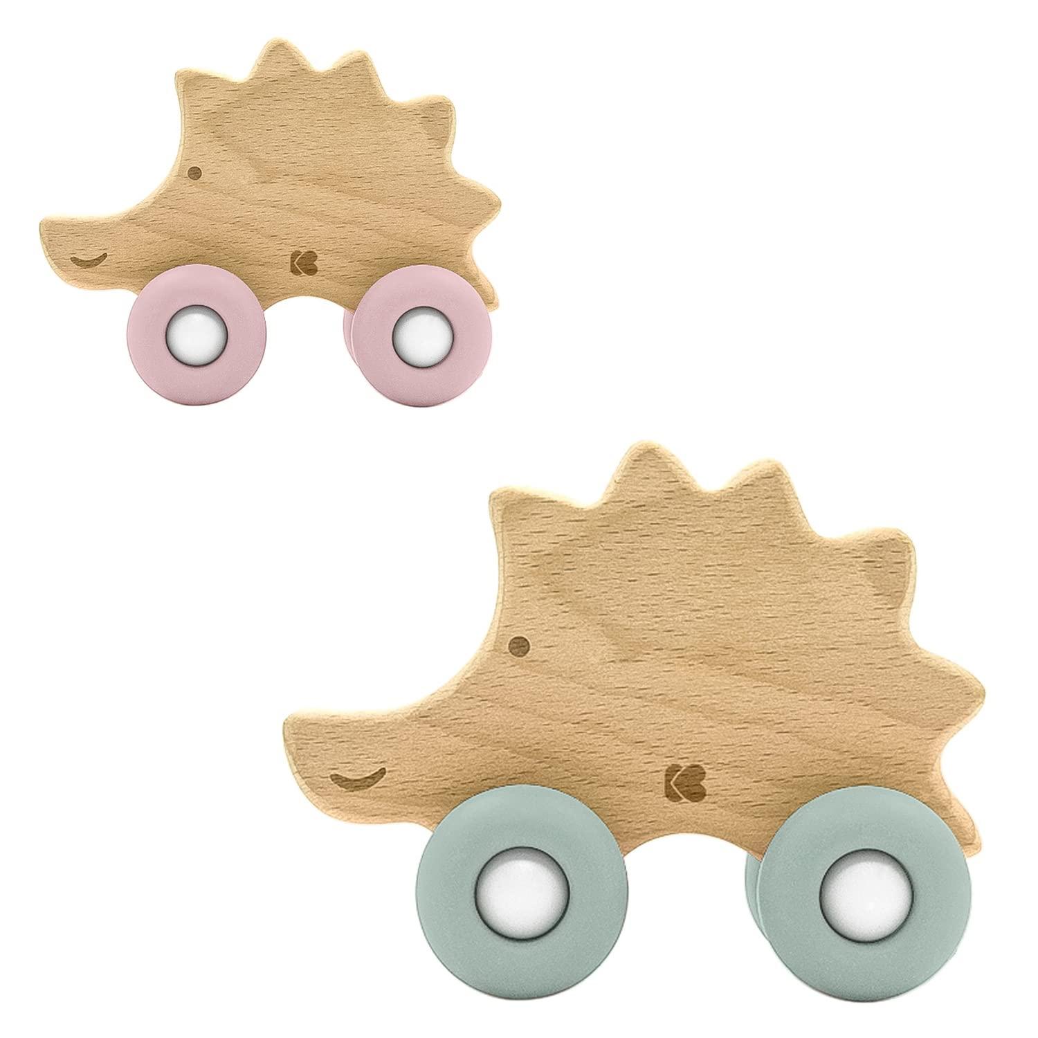Kikkaboo Hedgehog Wooden Toy with Silicone Teether - Green Beechwood ...