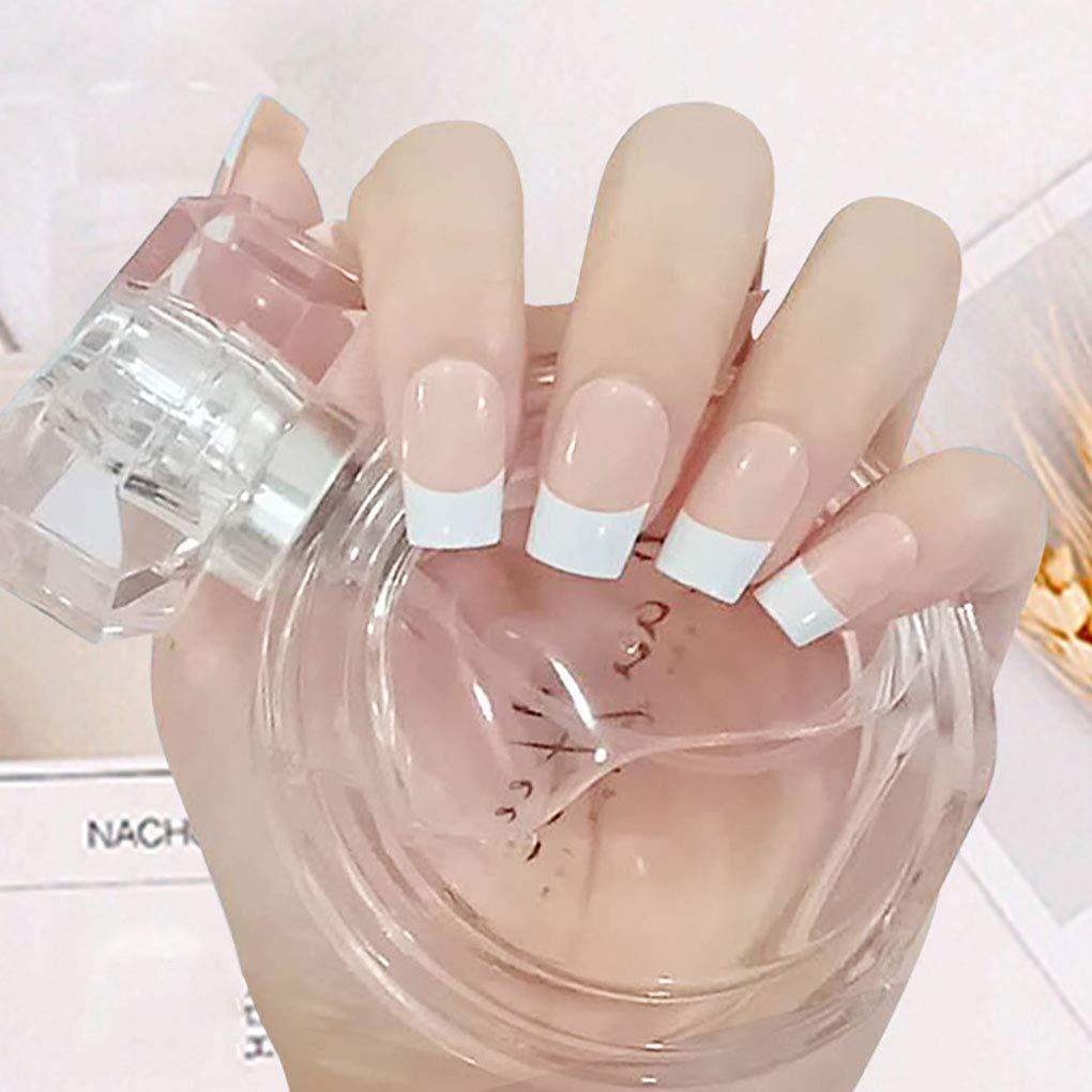 Brinote Square False Nails Nude Medium Length French Fake Nails - 24Pcs ...
