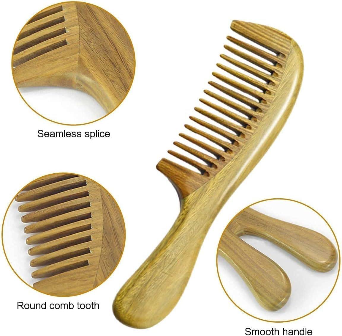 EQLEF Green Sandalwood Wide-Tooth Comb - Natural Large Sandalwood Anti ...