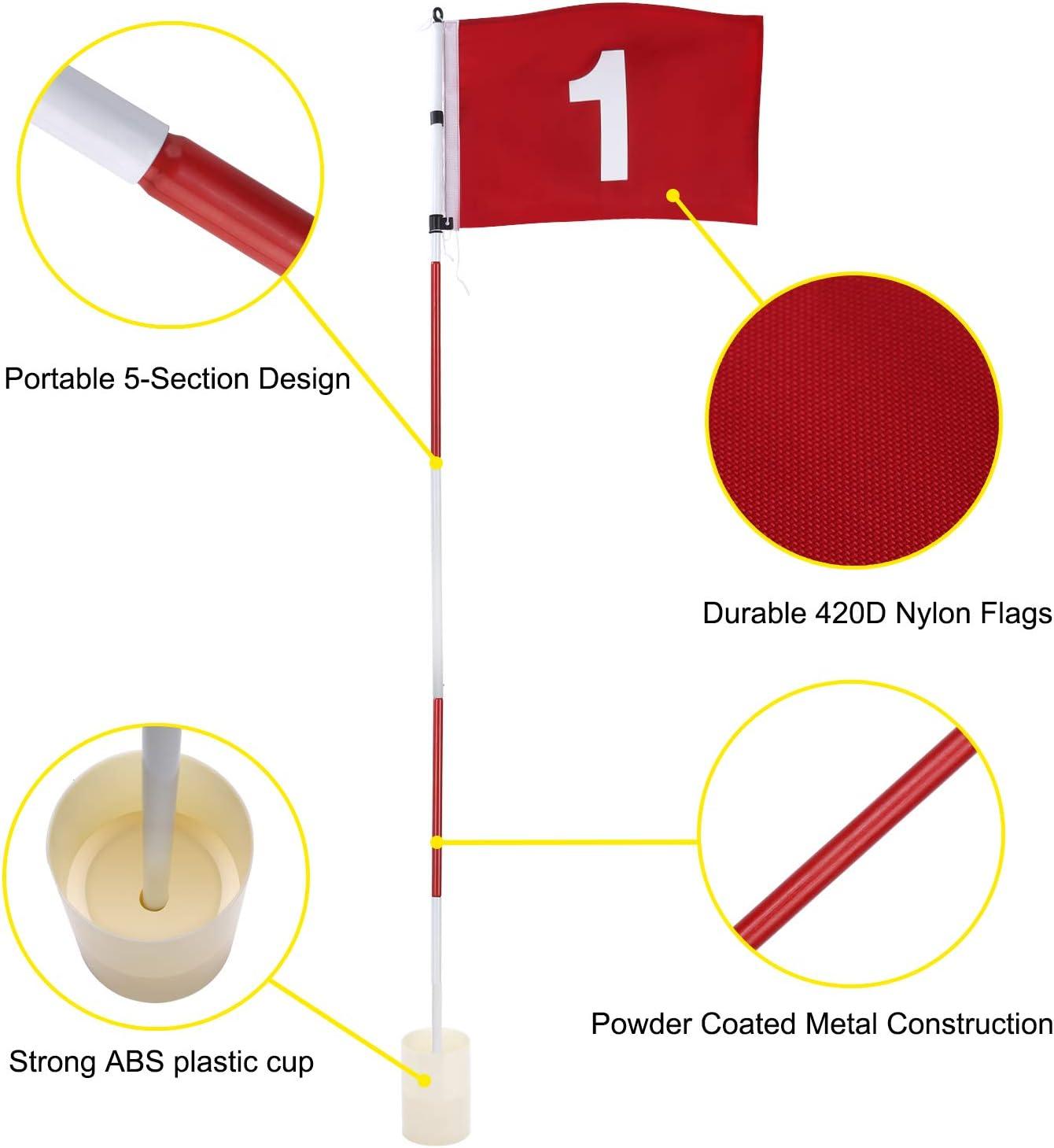 KINGTOP 6ft Golf Flagsticks Pro Set - Red Hole Cup Flags for Driving ...