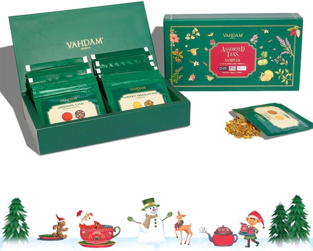 VAHDAM Assorted Loose Leaf Tea Sampler Gift Set - 10 Teas, 50+ Cups ...