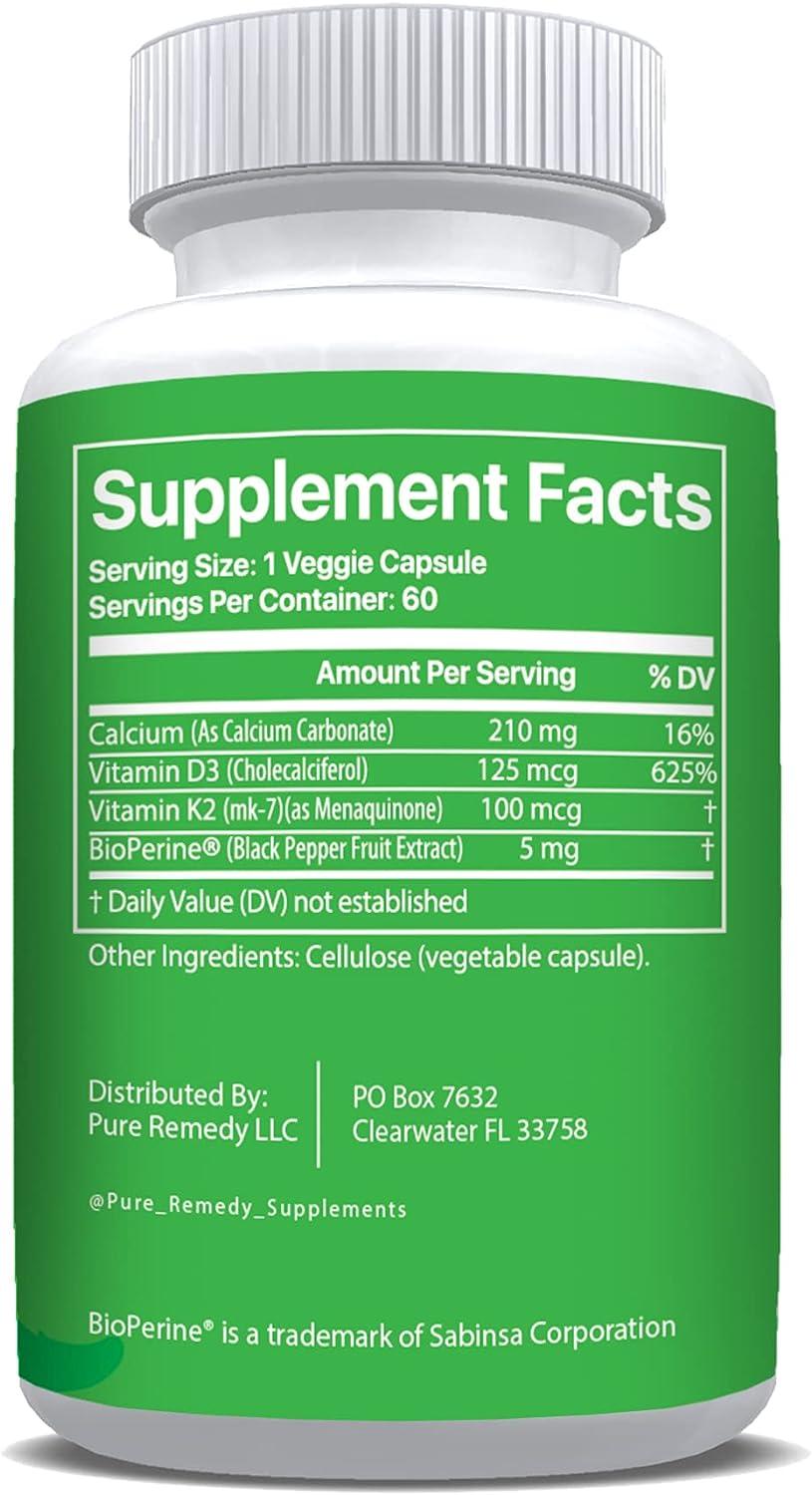 Vitamin K2 + D3 with Calcium & BioPerine - Vitamin D3 5000 IU (125mcg ...
