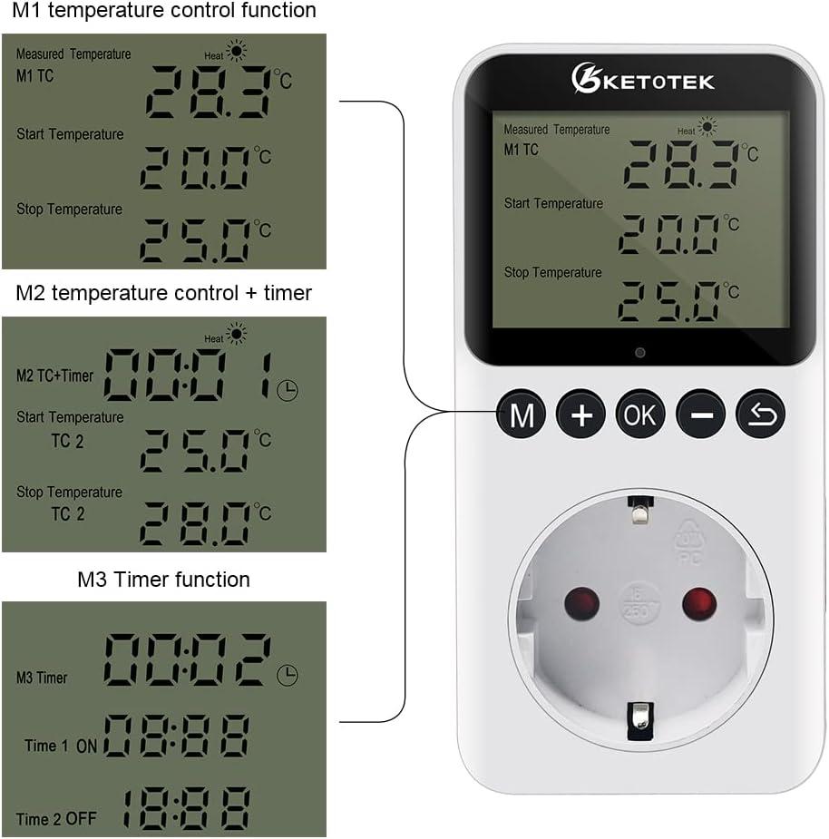 Ketotek Digital Thermostat Socket Timer - 230V Temperature Controller ...