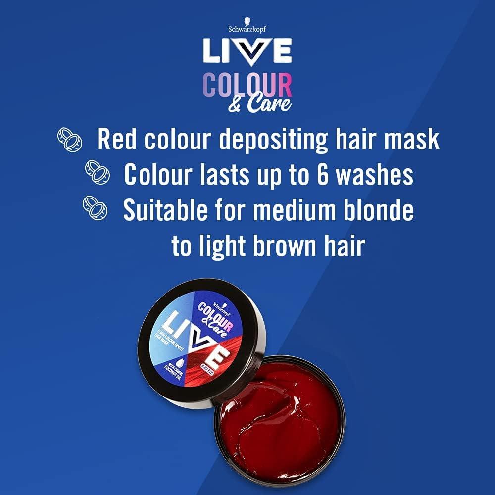 Schwarzkopf LIVE Colour & Care Hair Mask 5 Minute Wash Out Ruby Red Dye ...