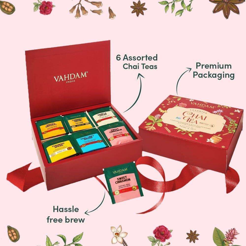 Vahdam Chai Tea Variety Pack | 6 Flavors 60 Pyramid Bags | Indian ...