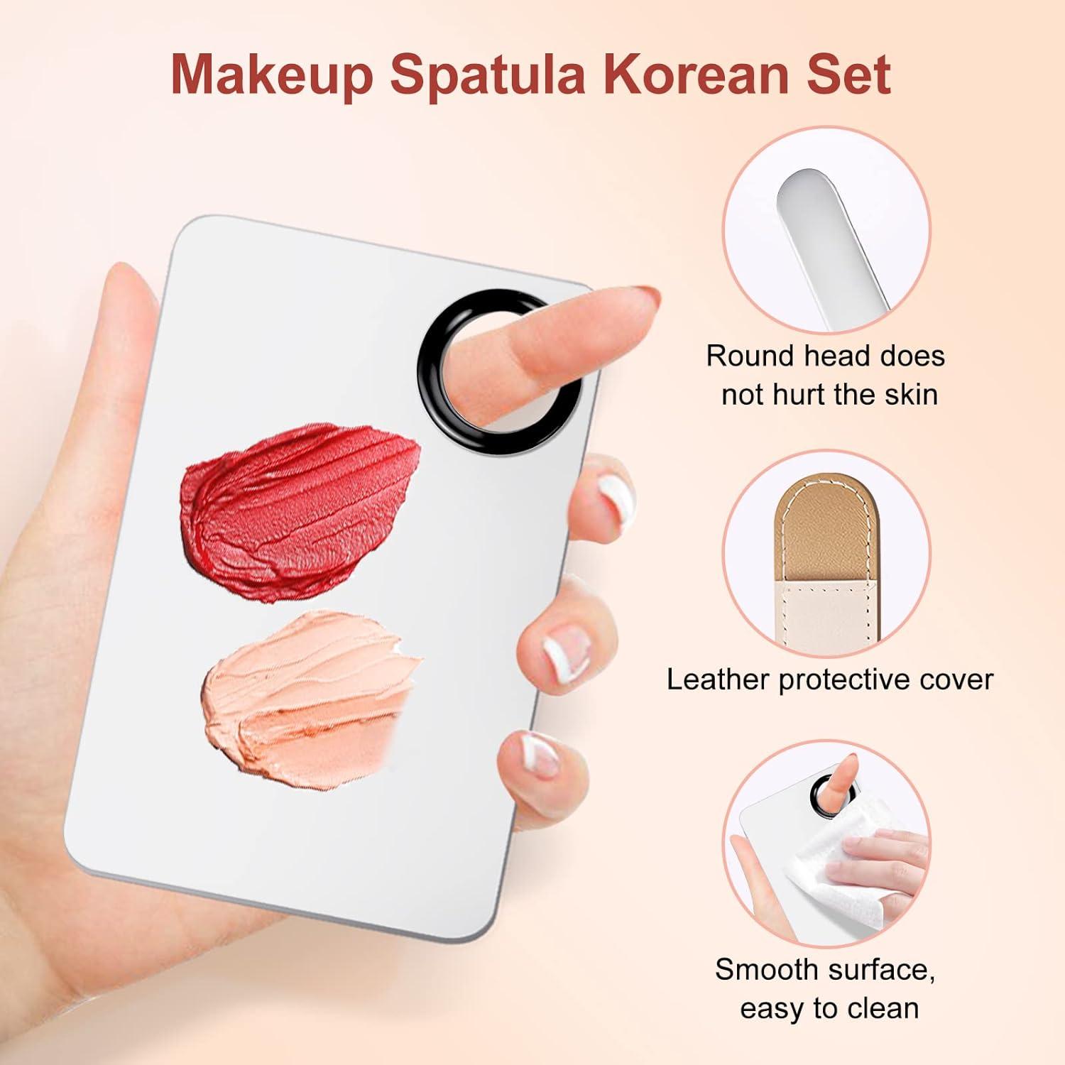 3pcs Stainless Steel Makeup Spatula Set with Mixing Palette - Korean ...