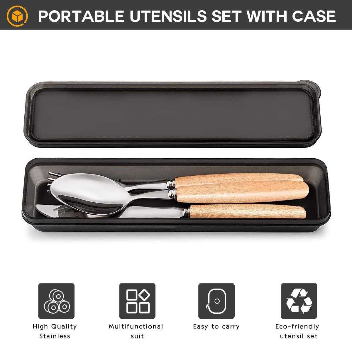 Portable Utensils Set with Case - Eco-Friendly Stainless Steel & Wood ...