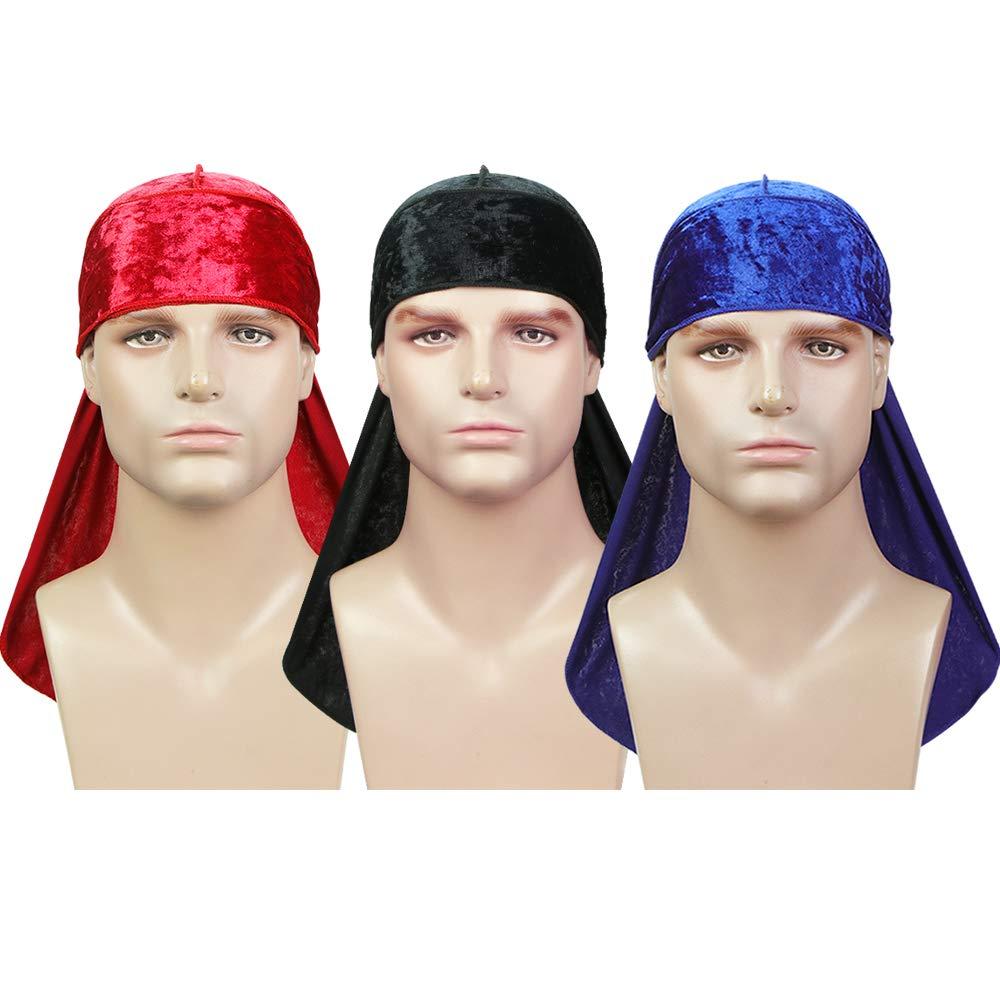 ASHILISIA Crushed Velvet Durag Set - 3 Pieces | Silky Headwraps for 360 ...