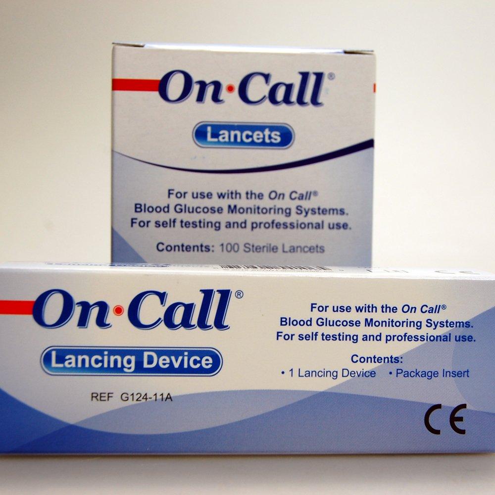 On Call 100 Sterile Lancets and Auto Lancing Device in White - Reliable ...
