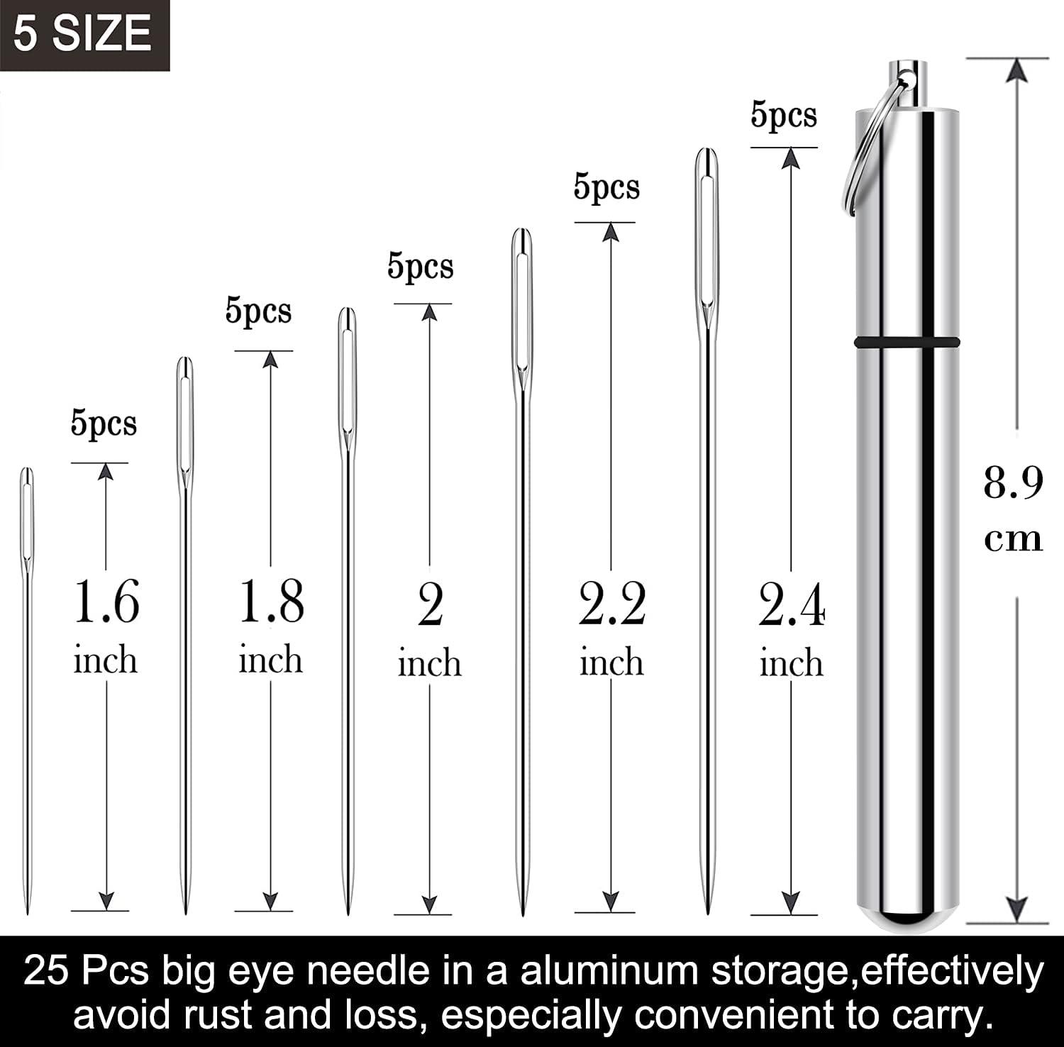 KYUEWRT Large Eye Embroidery Needles Set - 5 Sizes Big Eye Hand Sewing ...