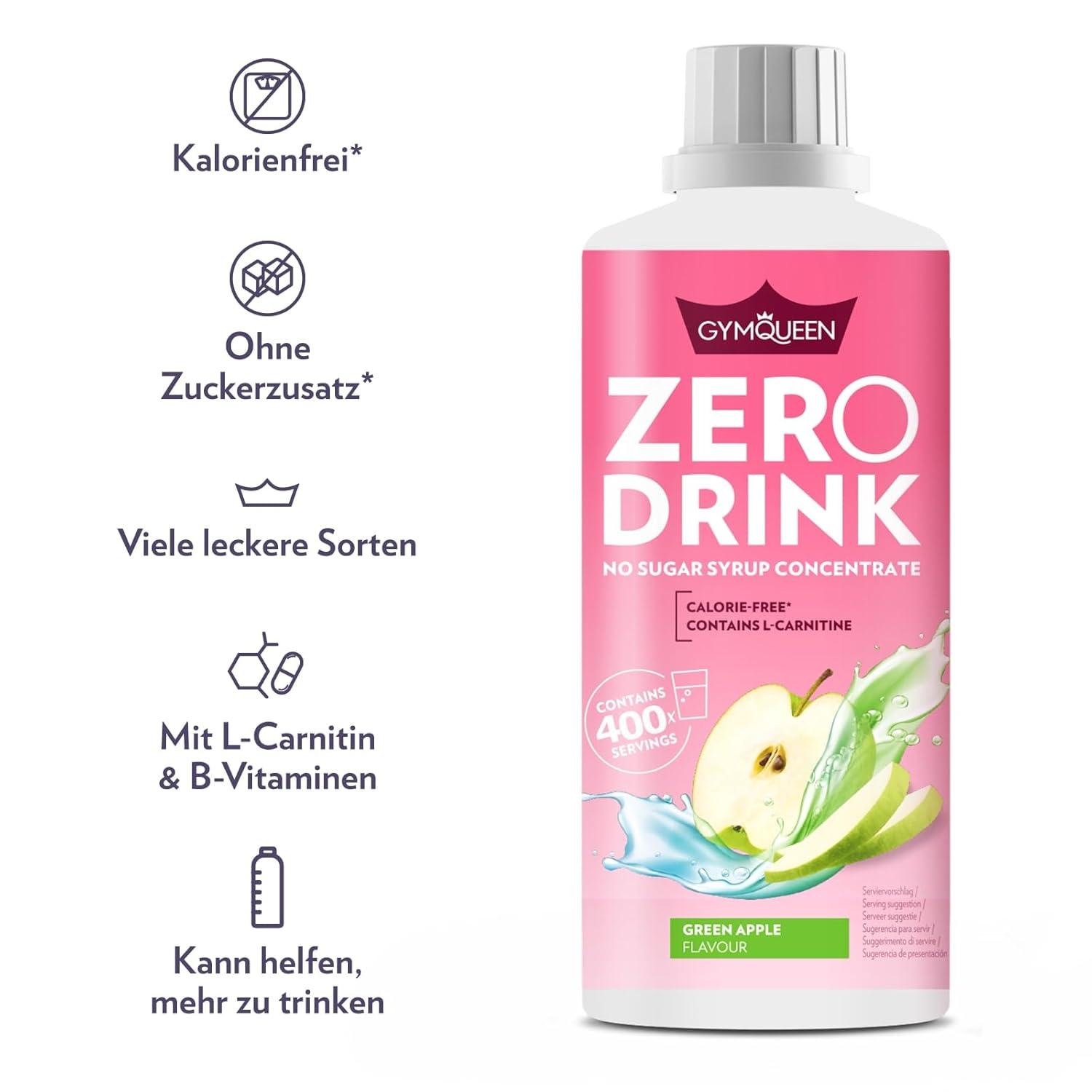 Gymqueen Zero Drink Iced Cherry 1000ml - Low-Calorie Sugar-Free Beverage Concentrate with B ...