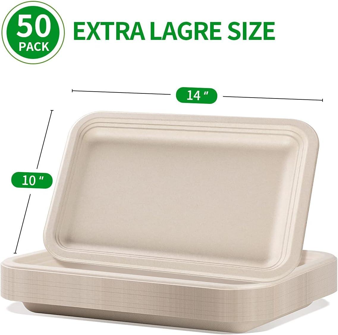 Bloomoon 50 Pack 14 Inch Heavy-Duty Disposable Food Trays - Compostable ...
