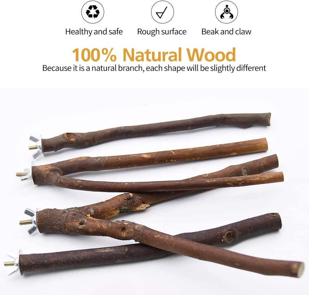 Natural Wood Bird Perches - Set of 4 | For Parrots, Budgies, Cockatiels ...