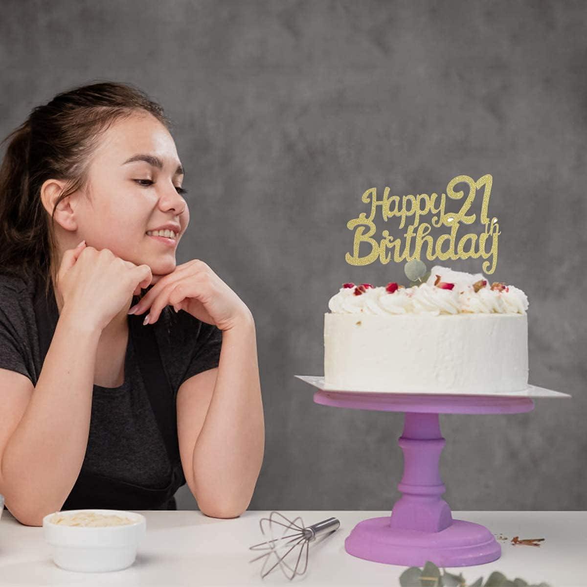 QXY Gold Happy 21th Birthday Cake Topper Birthday Anniverysary Decorations for Birthday Party ...