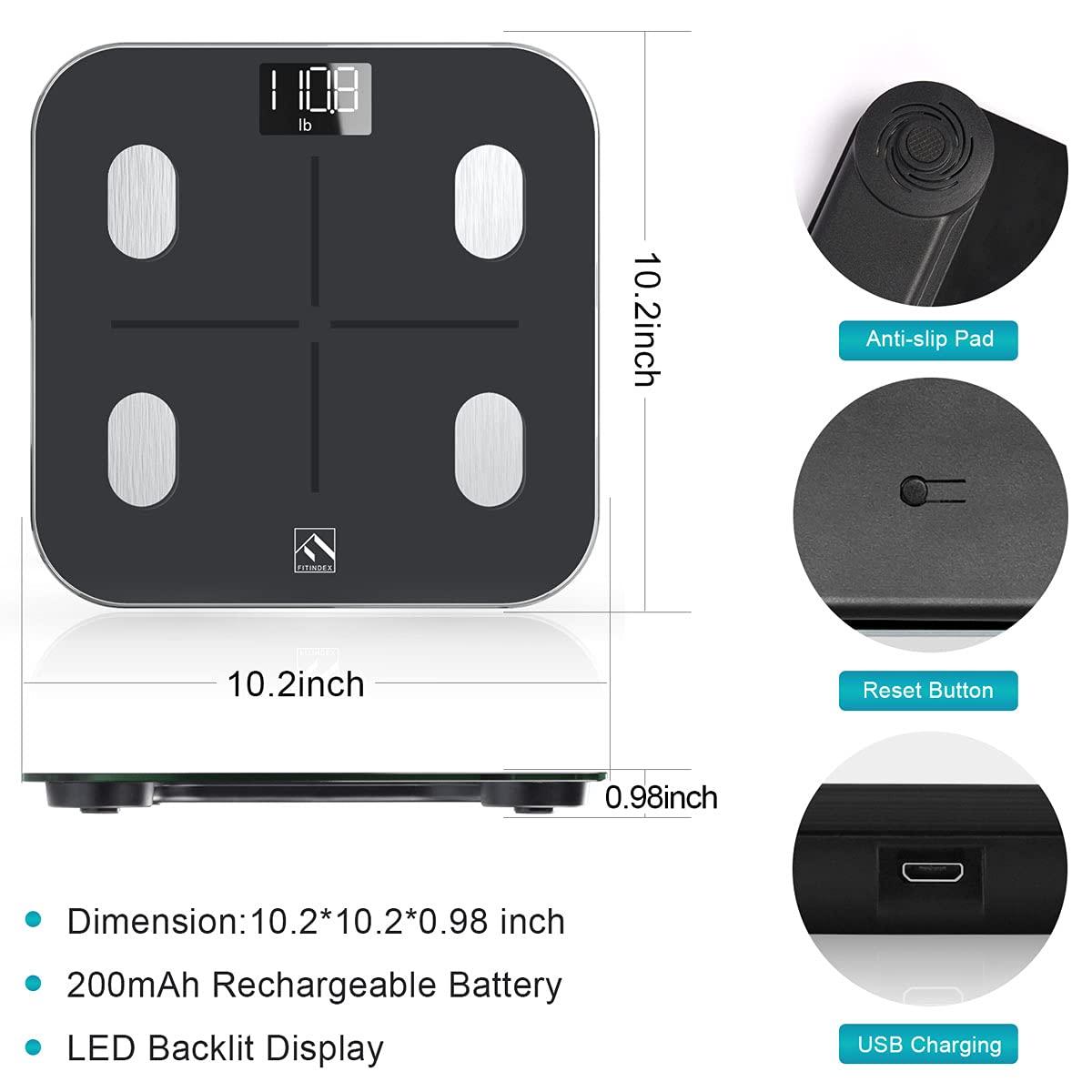 FITINDEX Smart Body Fat Scale | BMI Bathroom Scale with App | Digital ...