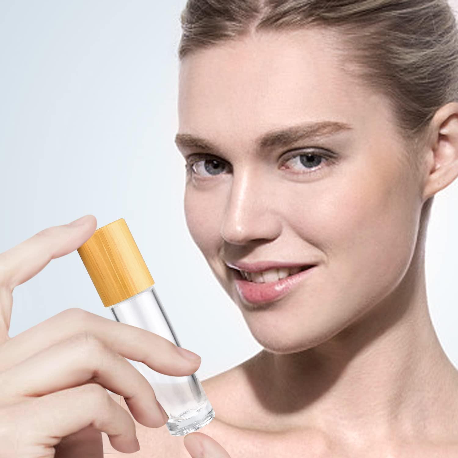 10ml Clear Refillable Glass Roll on Bottles 12pcs Set - Bamboo Roller Bottle for Essential Oils ...