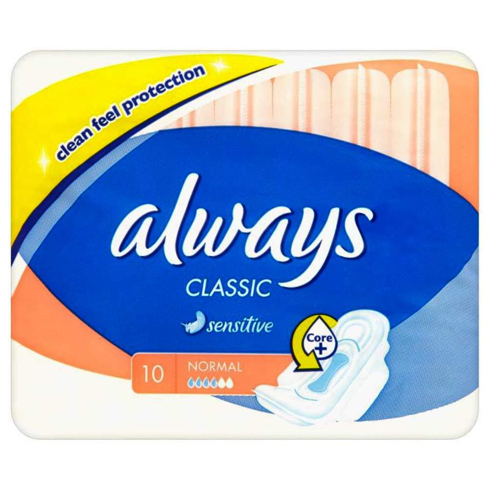 Always Classic Sensitive 10 Pads with Soft Wings for Gentle Protection ...