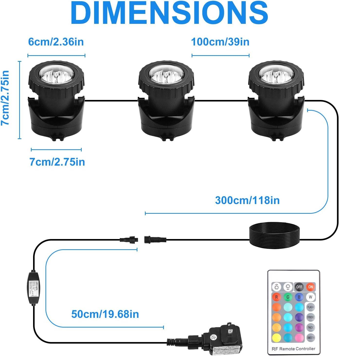 CORESLUX 18 LED Submersible Pond Lights - Color Changing, Mains Powered ...