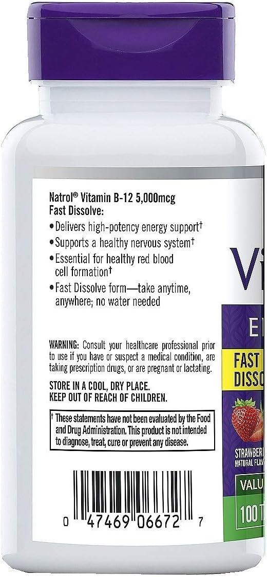 Natrol Vitamin B12 5000 mcg Fast Dissolve - 100 Tablets | Buy Now with ...