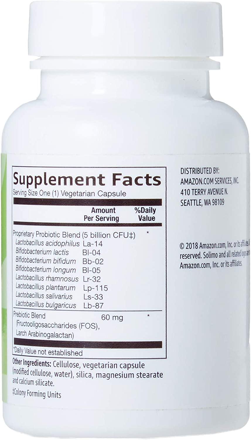 Solimo Probiotic 5 Billion CFU - 8 Strains + Prebiotic Blend - 60 Veg ...