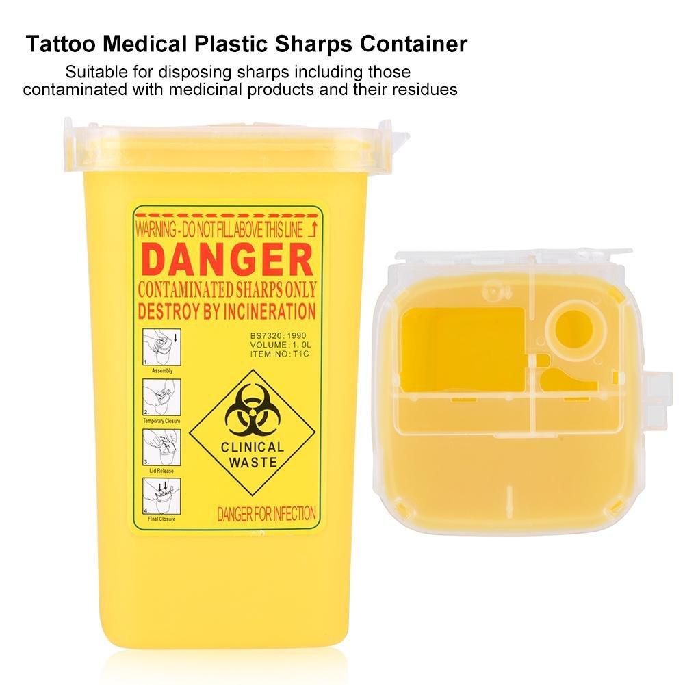 Tattoo Plastic Sharps Container 1L - Biohazard Needle Disposal Waste ...
