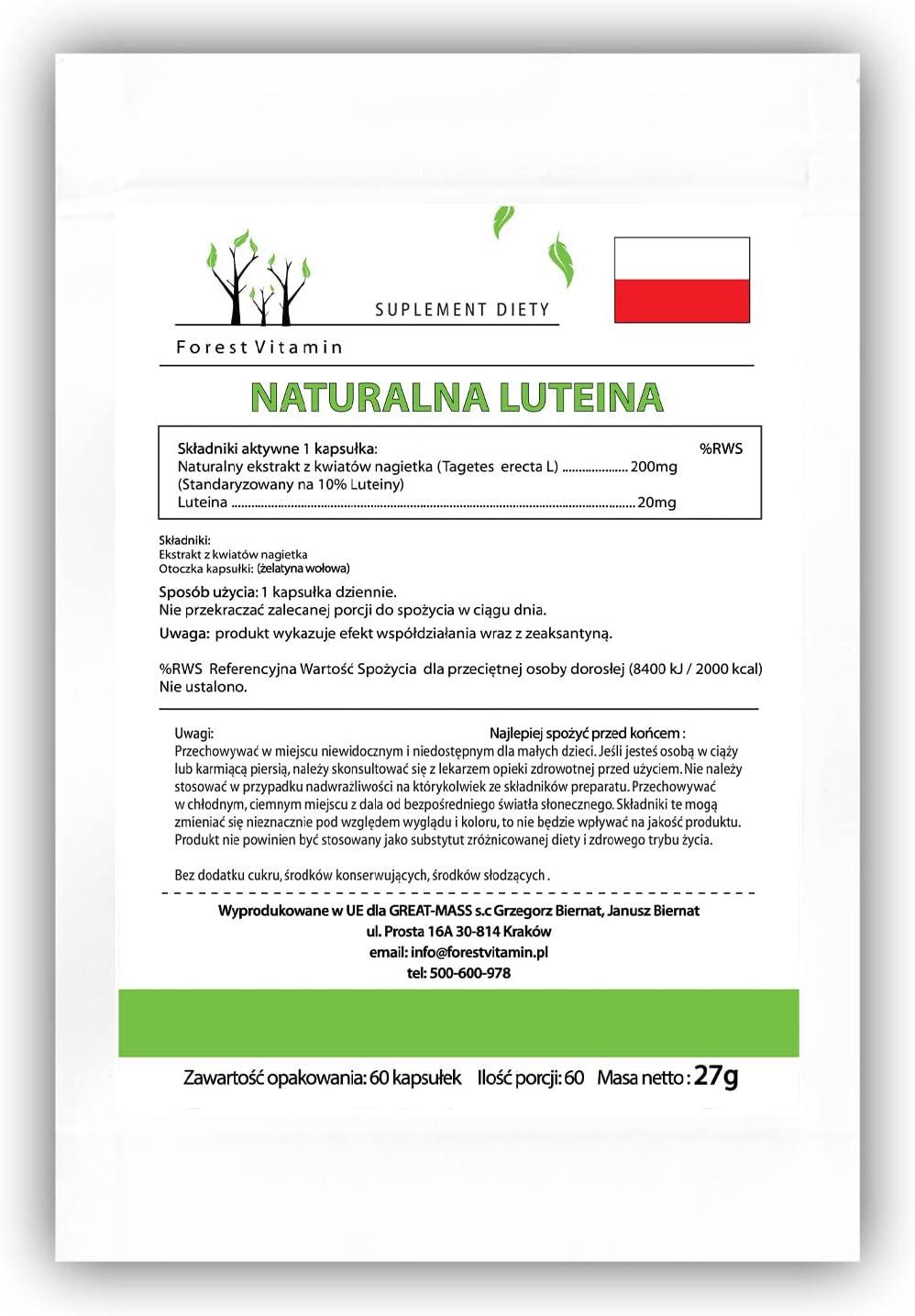 LUTEINE - Forest Vitamin Lutein 200mg - Natural Marigold Capsules for ...