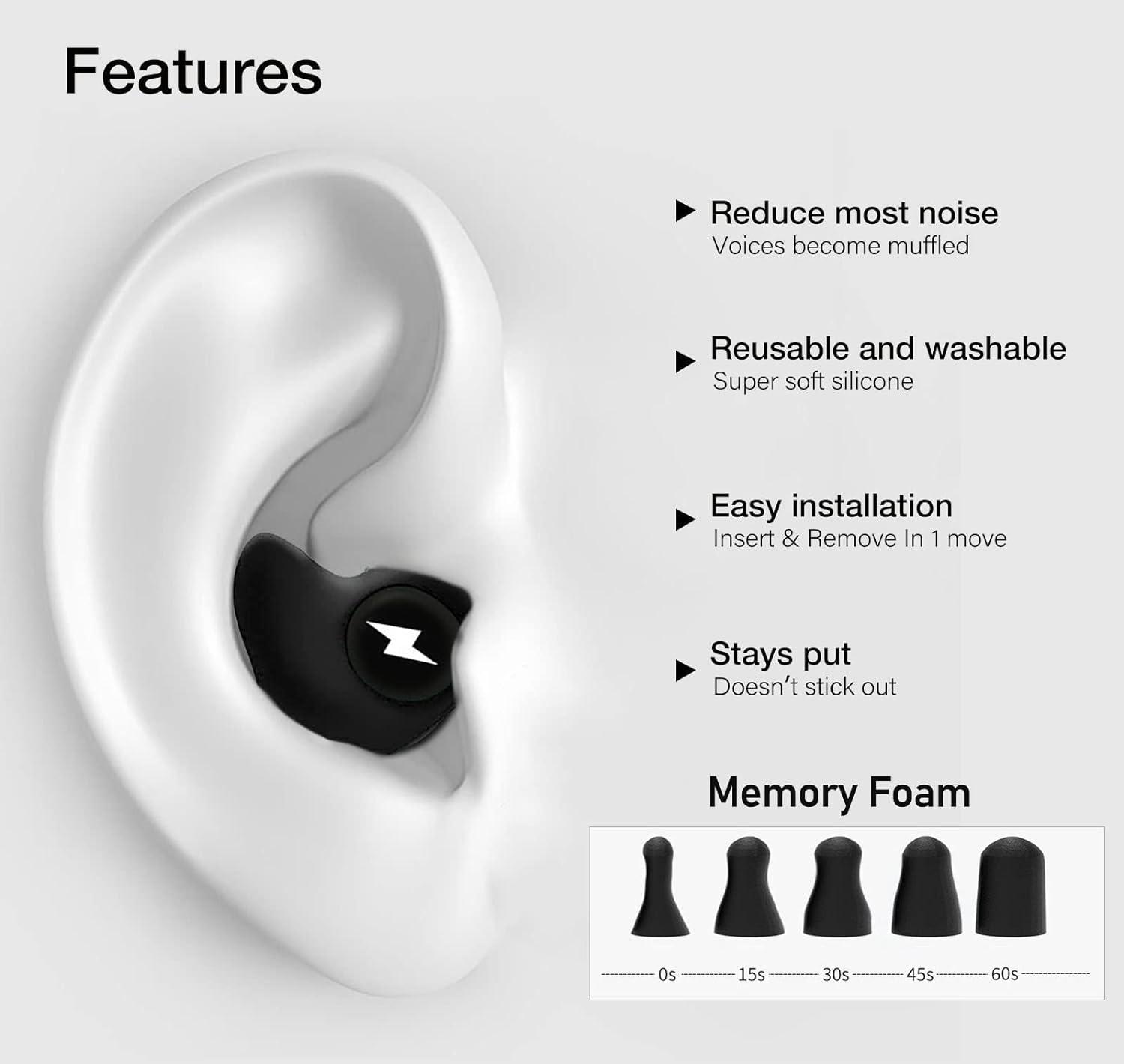 Ear Plugs Black Earplugs and Reusable Silicone Ear Plugs for Noise ...