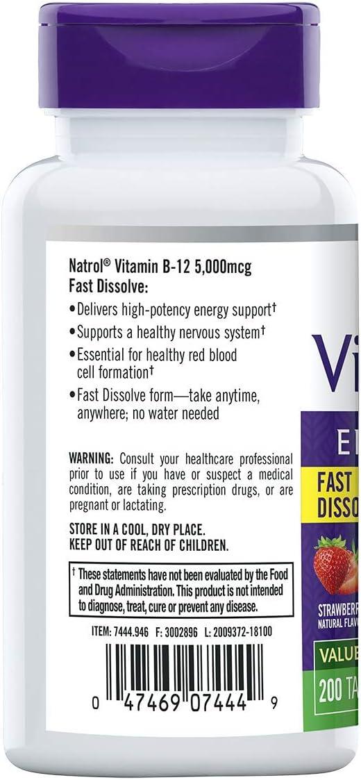 Natrol Vitamin B12 5000mcg Fast Dissolve Tablets 200 Count Promotes