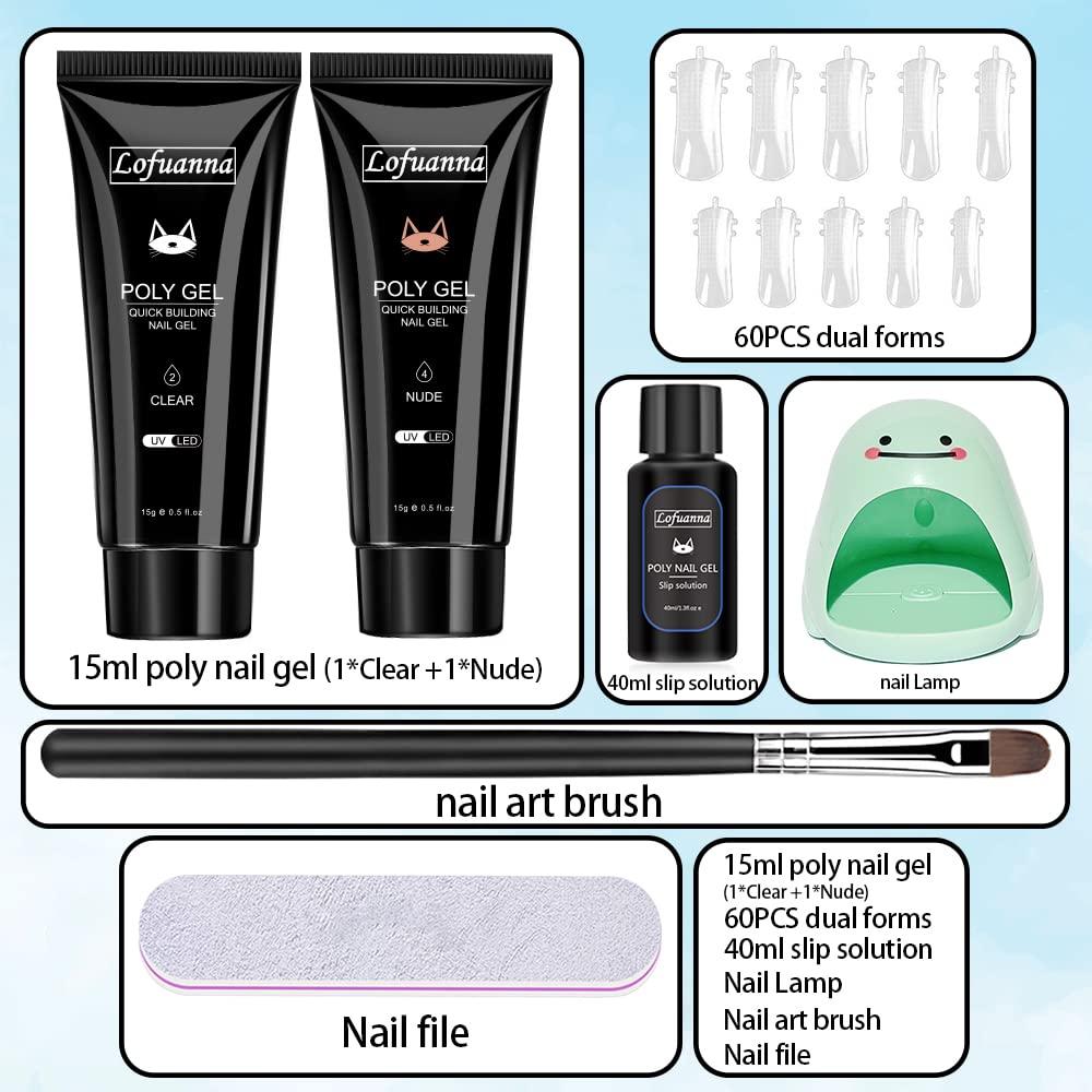 Lofuanna Poly Gel Nail Extension Kit - Clear and Nude Poly Gel with UV ...