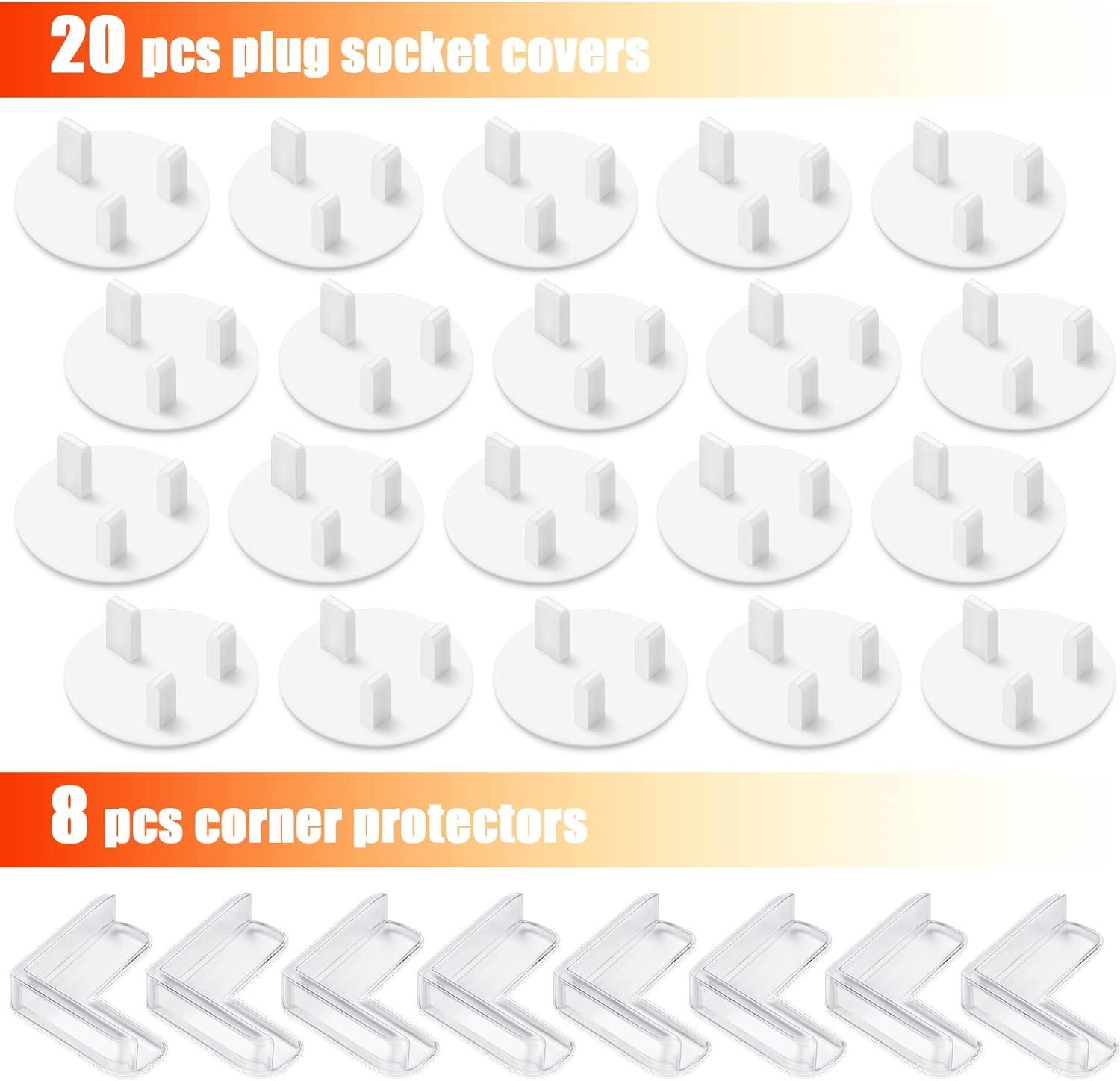 Baby Socket Covers UK - 20 Plug Socket Covers + 8 Corner Protectors for ...