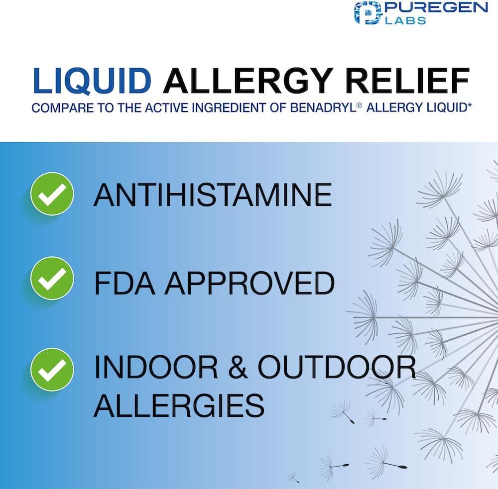 Puregen Labs Allergy Relief Diphenhydramine HCl Oral Solution 16oz ...