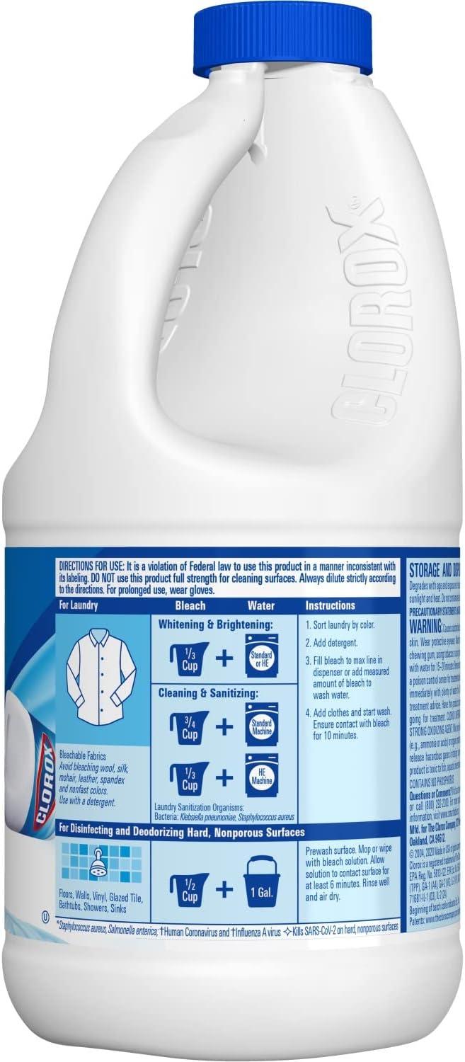 Clorox Splash-Less Bleach1, Disinfecting Bleach Kills 99.9% of Bacteria ...