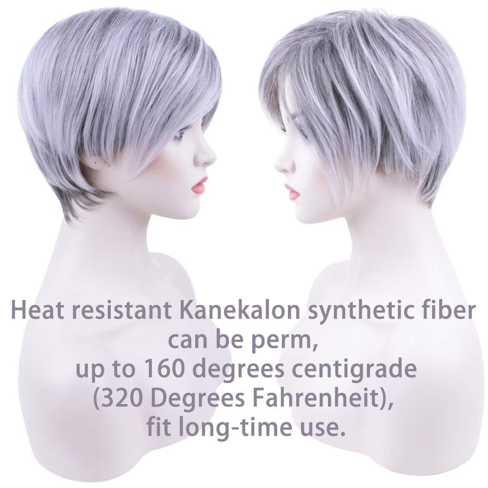 Dark Brown Mixed Grey Pixie Cut Wig with Bangs | BECUS Ombre Roots ...