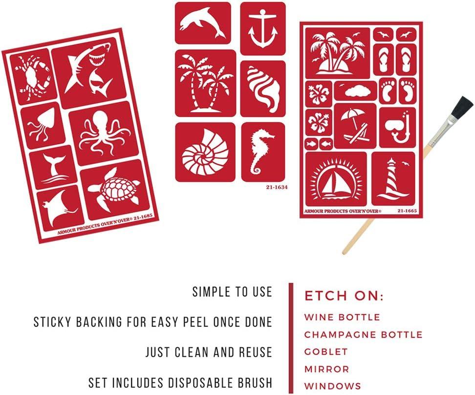 Armour Etch Over N Over Nautical Theme Glass Etching Stencils Set with ...