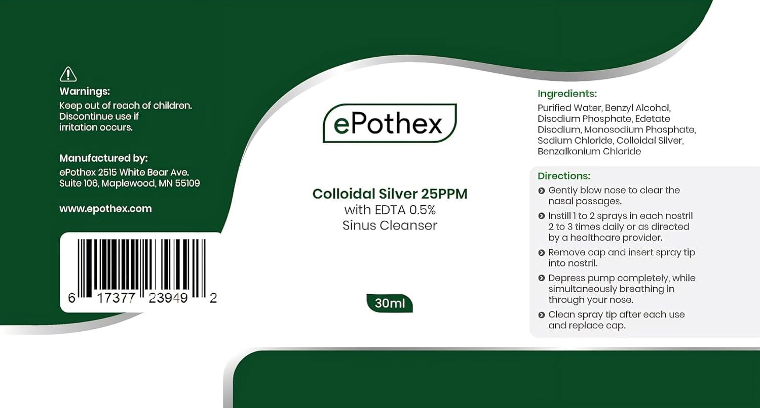 Colloidal Silver Nasal Spray 25PPM - EDTA 0.5% for Sinus Support ...