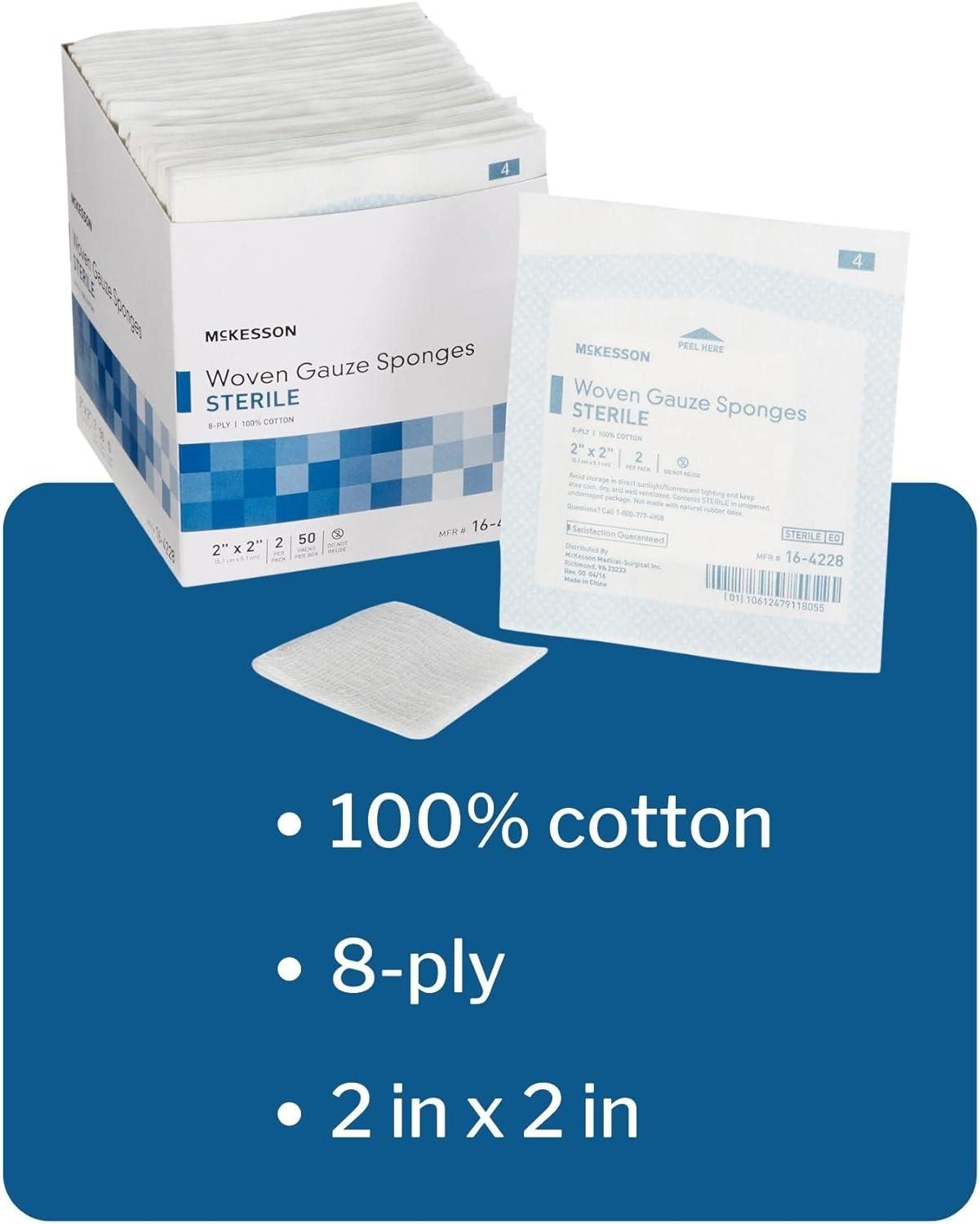 McKesson 8-Ply Sterile Gauze Sponges 2x2 - 100 Pack 2x2 Inch Gauze ...