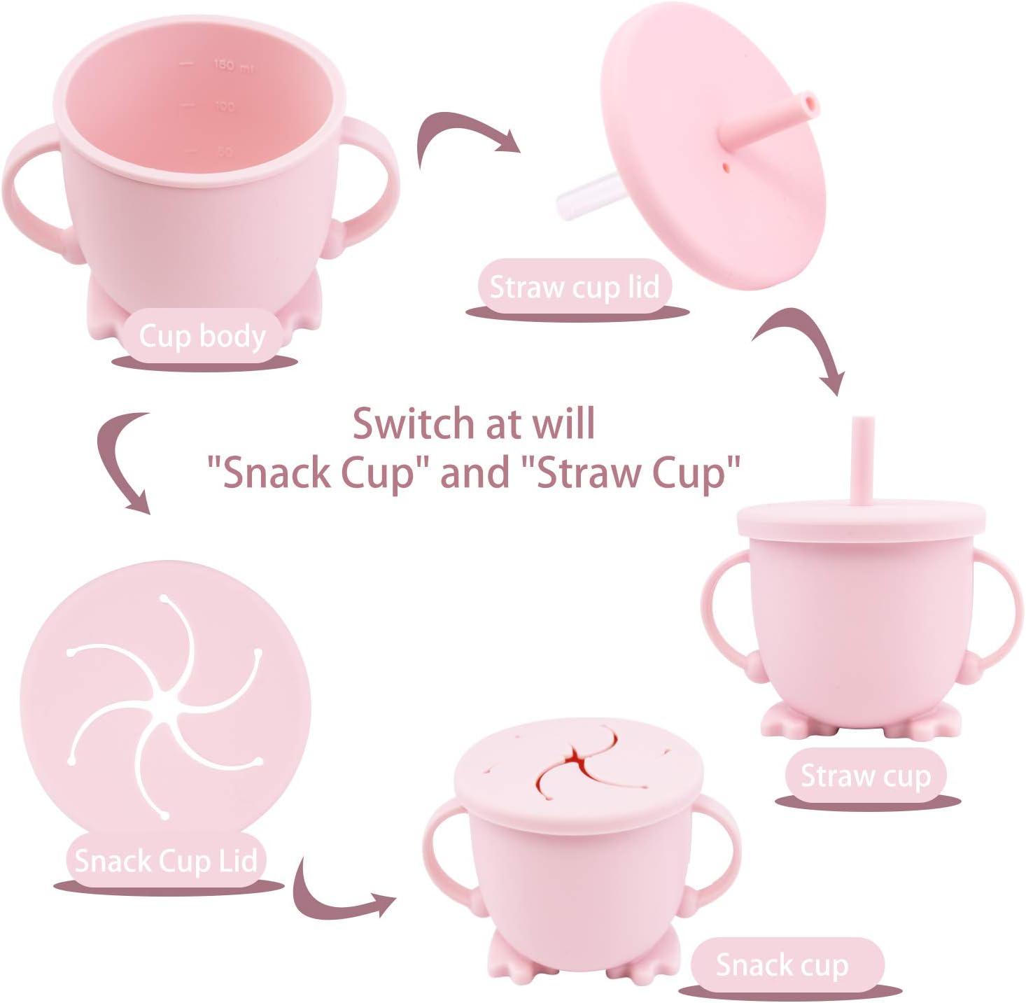 Linowos 2-in-1 Snack Cup & Spill-Proof Sippy Cup - Silicone Toddler ...