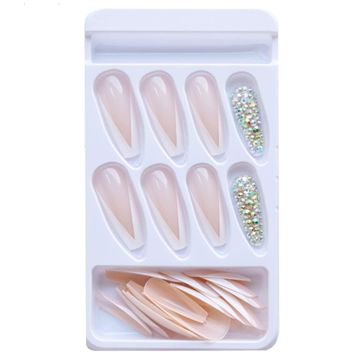 Kamize French Tips Press on Nails - Long White Luxury False Nails ...