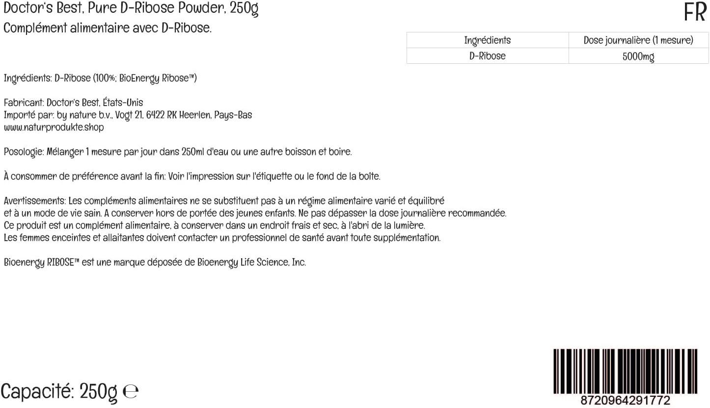 Doctor's Best D-Ribose Powder 250g - Vegan, Highly Dosed, Lab-Tested ...